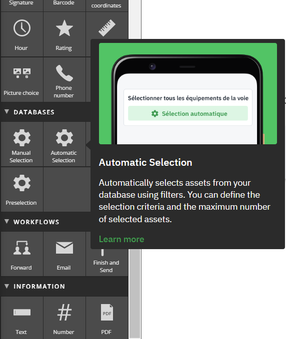 Automatic selection widget